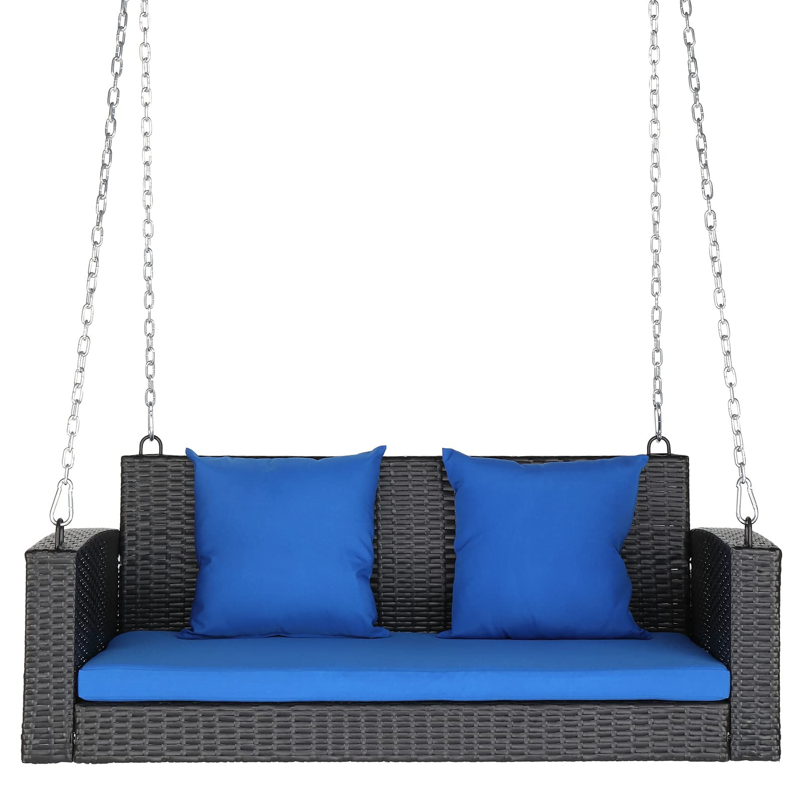 Porch Swing 2 Person, Wicker Outdoor Bench with Detachable Cushion ...