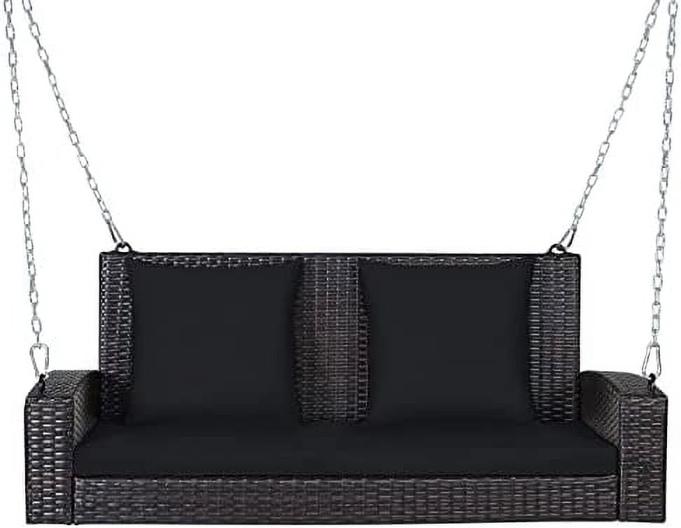 Porch Swing 2-Seat Patio Rattan, Wicker Porch Swings Outdoor W/Two 7.9 ...