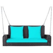 Costway 2-Person Patio Rattan Porch Swing Hanging Loveseat with ...
