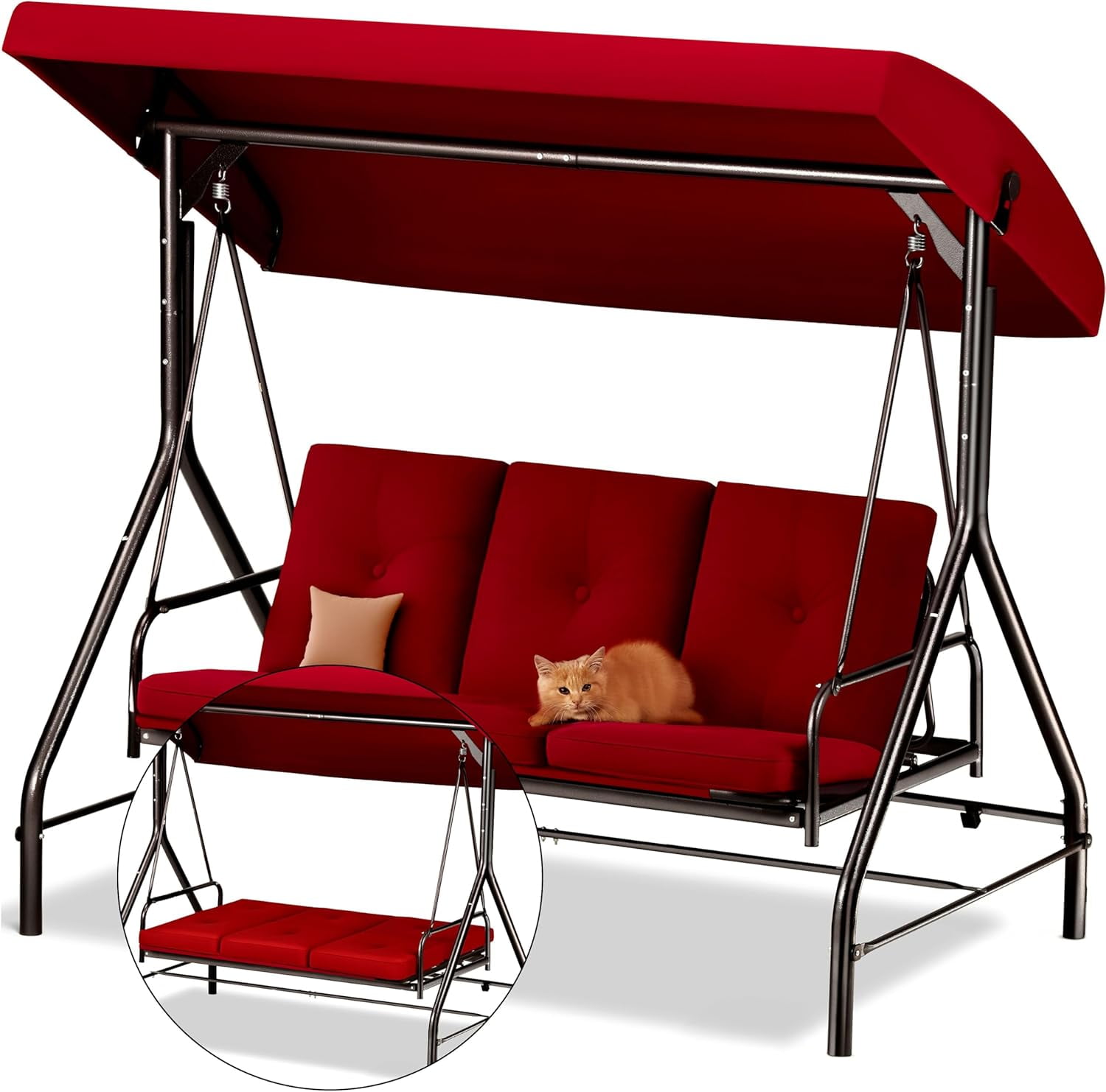 Porch Swing - 3-Seat Patio Outdoor Swing with Canopy for Adultes ...