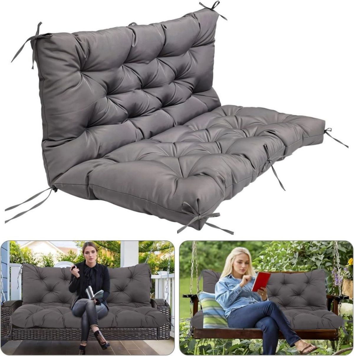 Porch Swing Cushion with Backrest, 2-3 Seater Bench Cushions for ...