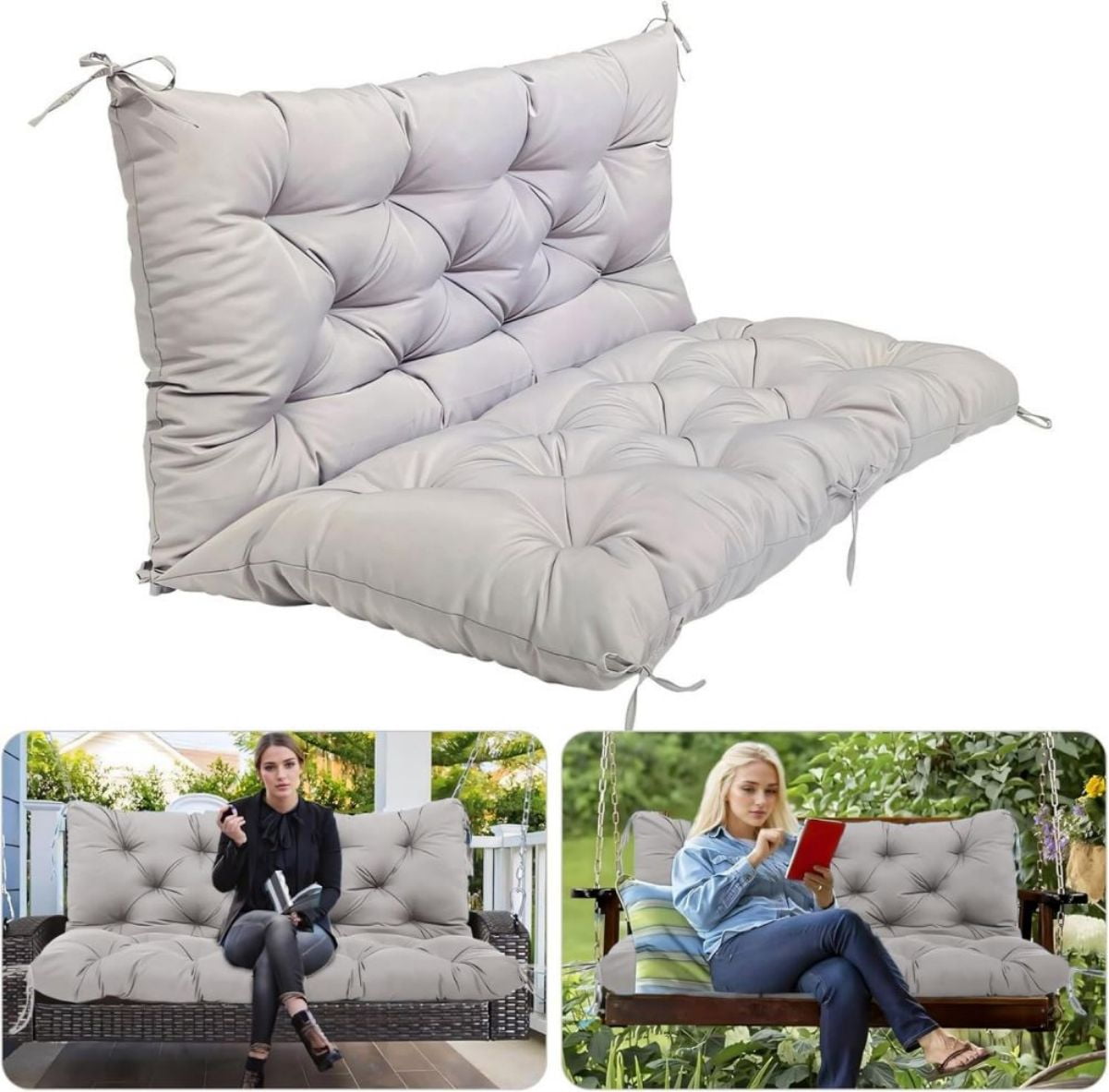 Porch Swing Cushion with Backrest, 2-3 Seater Bench Cushions for ...