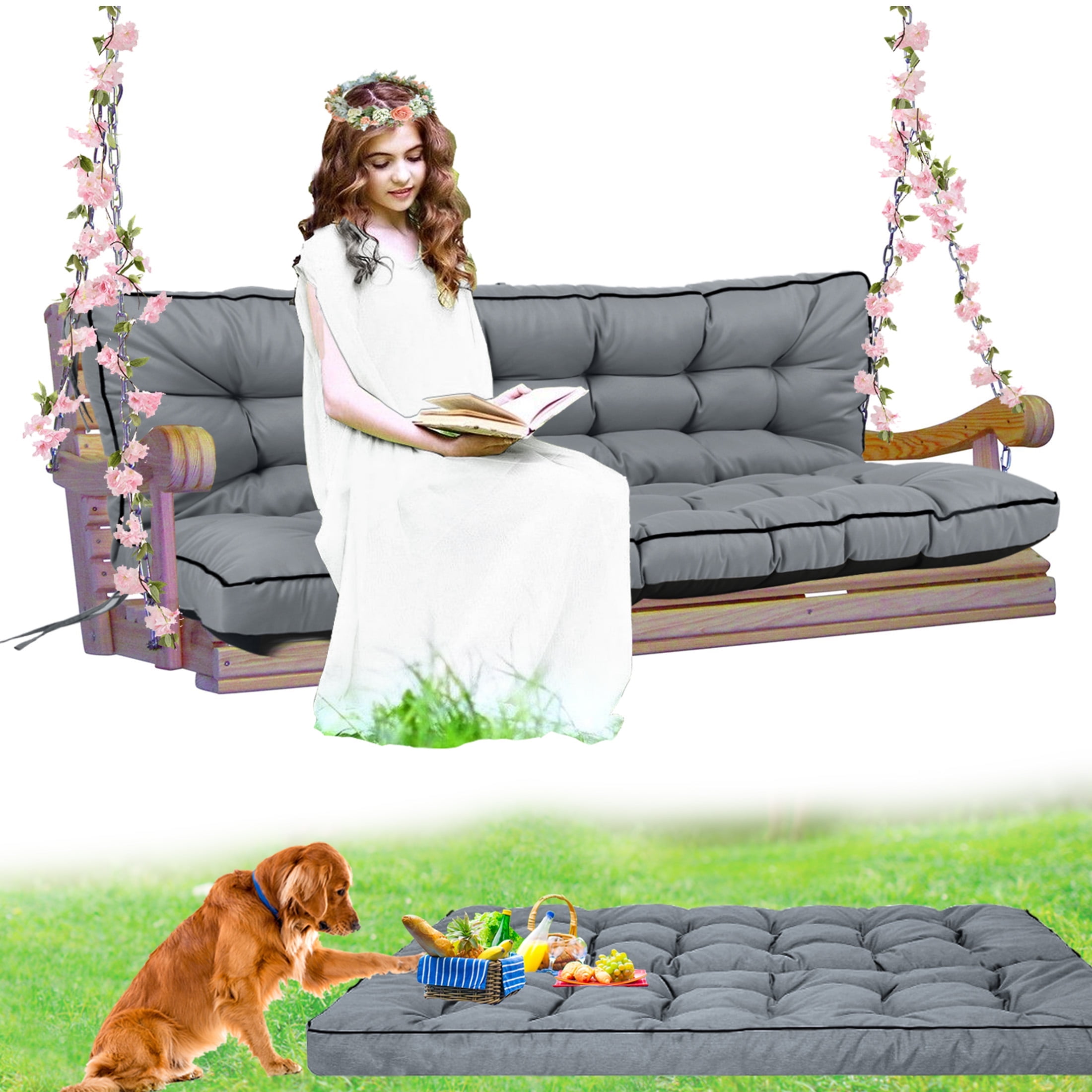 Porch Swing Cushion Thicken 4", 55" Swing Cushions 2-3 Seater ...