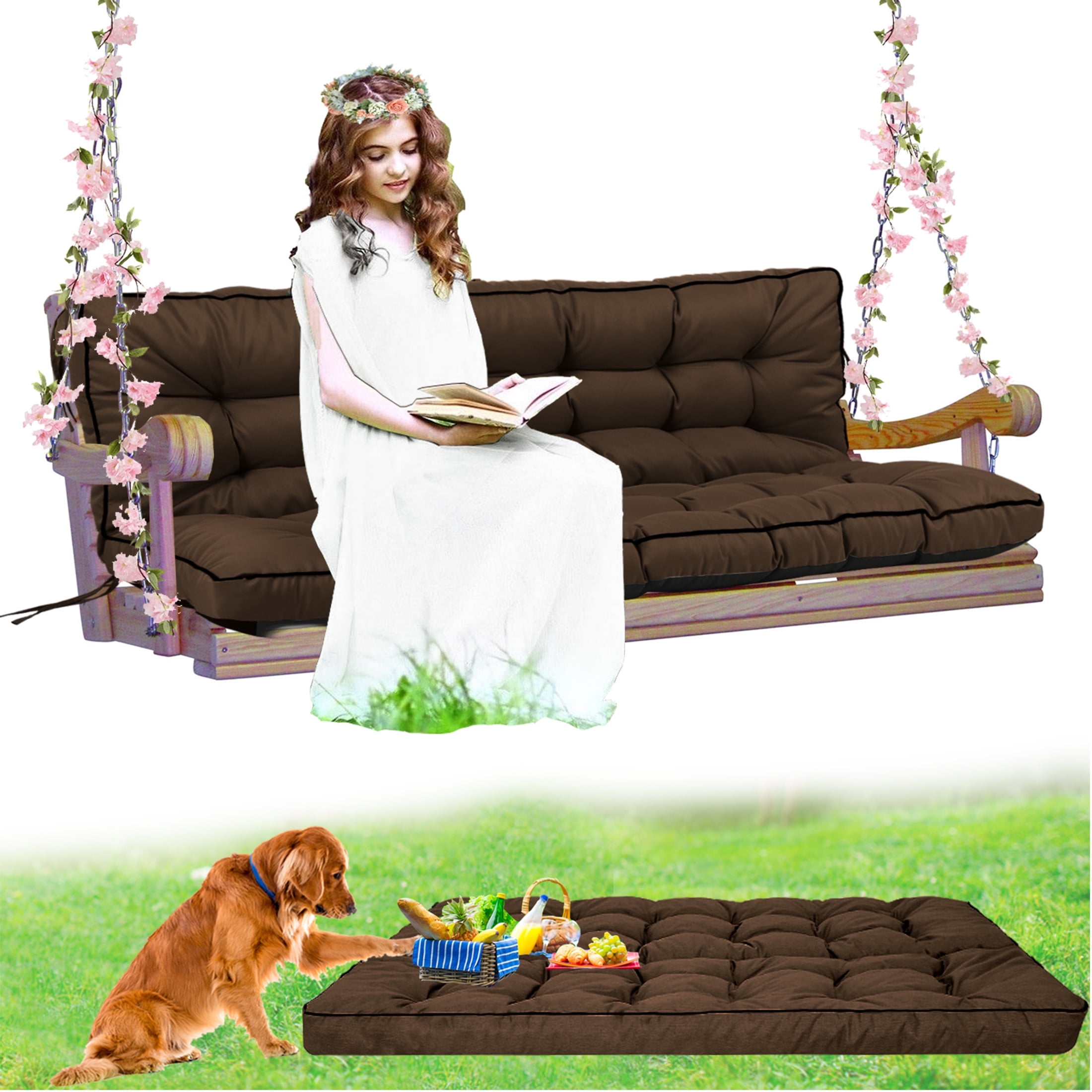 Porch Swing Cushion Thicken 4", 55" Swing Cushions 2-3 Seater ...
