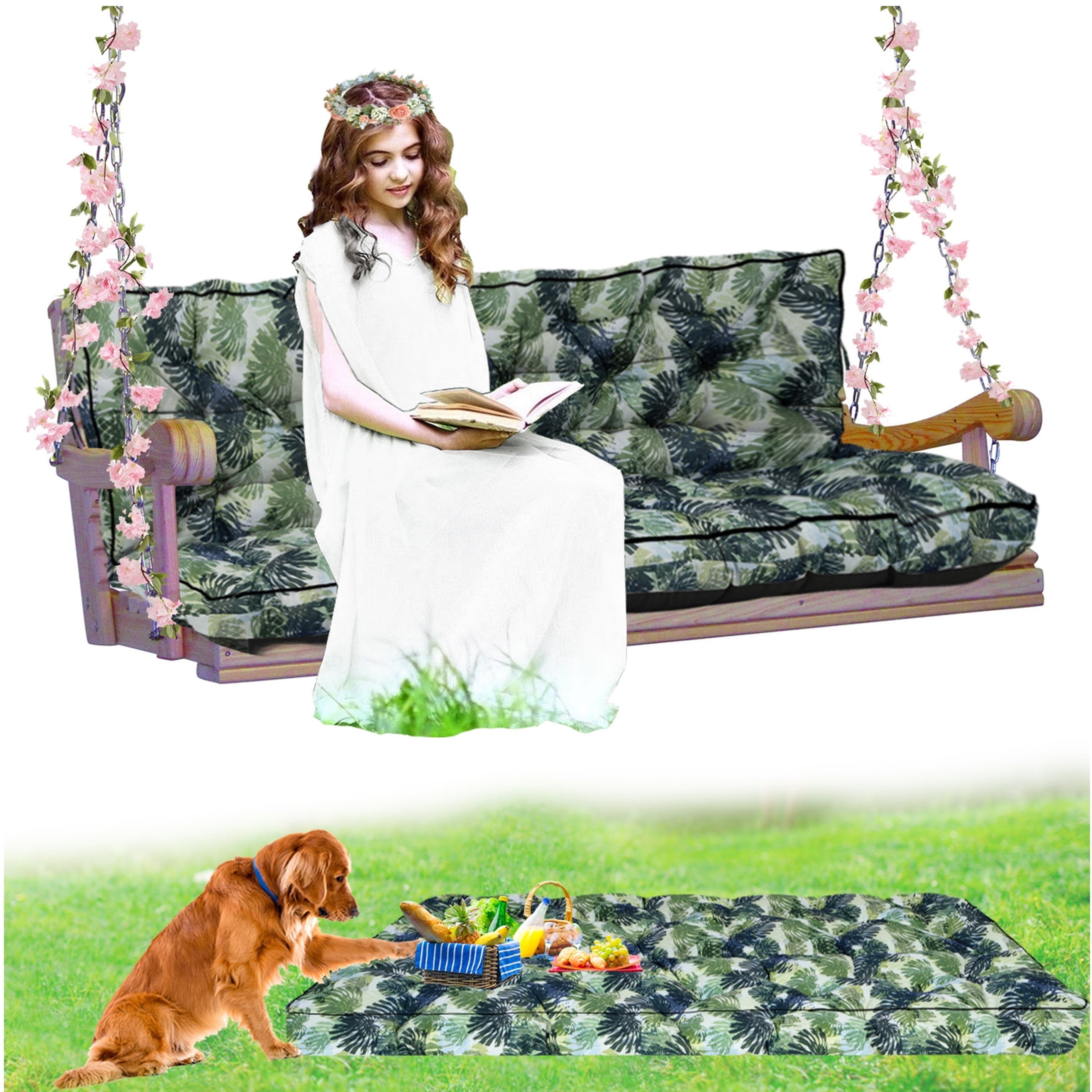 Porch Swing Cushion Thicken 4", 71" Swing Cushions 2-3 Seater ...