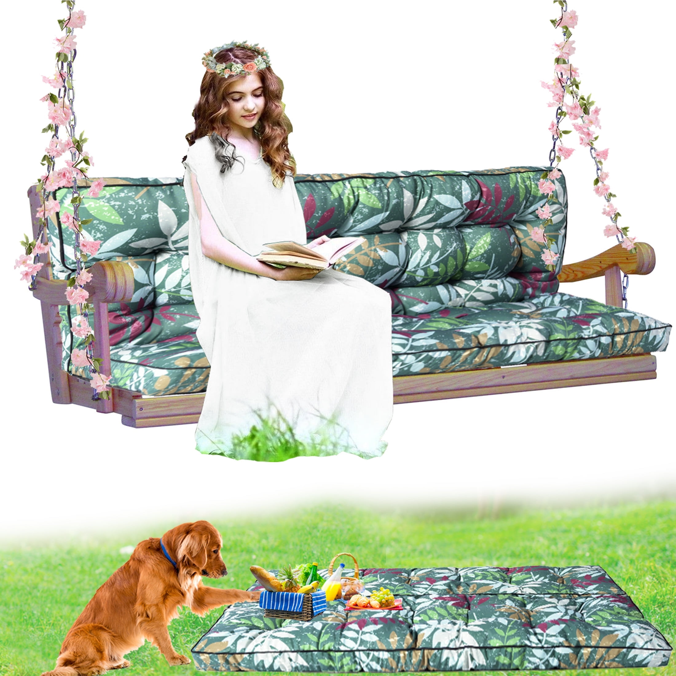 Porch Swing Cushion Thicken 4", 71" Swing Cushions 2-3 Seater ...