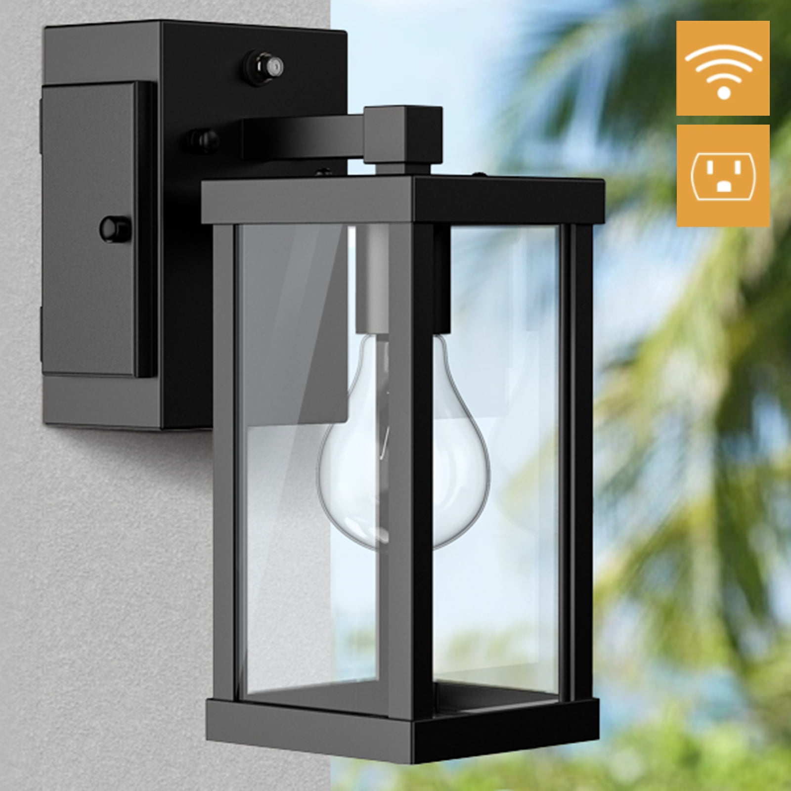 Porch Wall Light with Outlet,Dusk to Dawn Sensor Outdoor Light Fixture ...