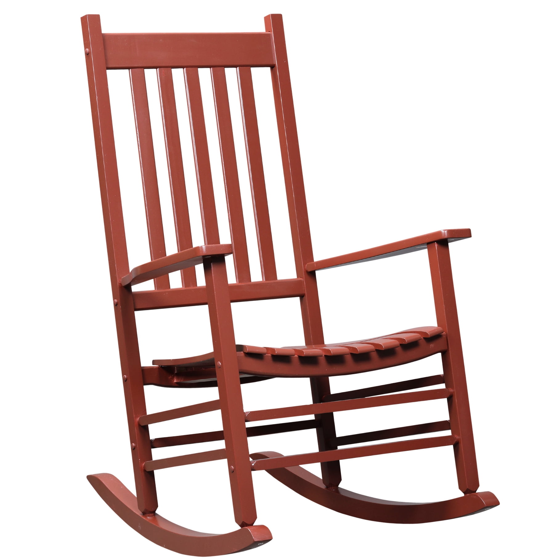 Porch Wooden Rocking Chair, Wine Red, With Smooth & High Back, Supports ...