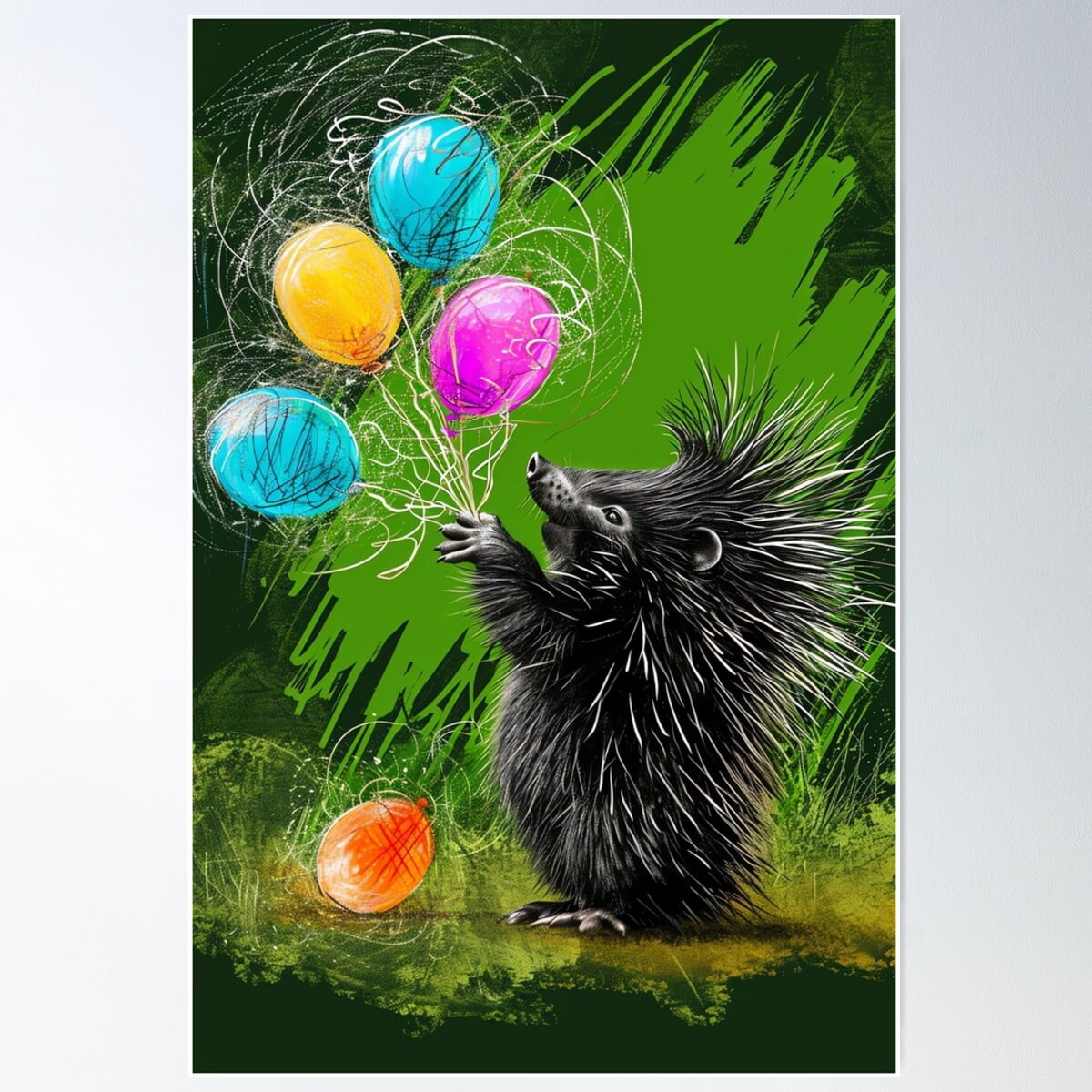 Porcupine Balloon Party Poster Wall Art, Modern Wall Decor For Living ...