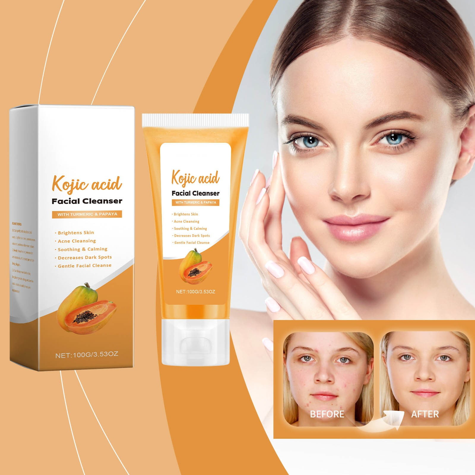 Pore Collagen Face Papaya Cleanser Kojic Cleaning Mild Skin Care ...
