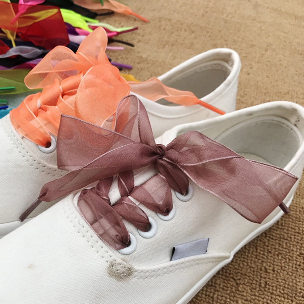 Porfeet 1 Pair 2.5cm Flat Silk Satin Ribbon Organza Sneaker Casual Shoe ...