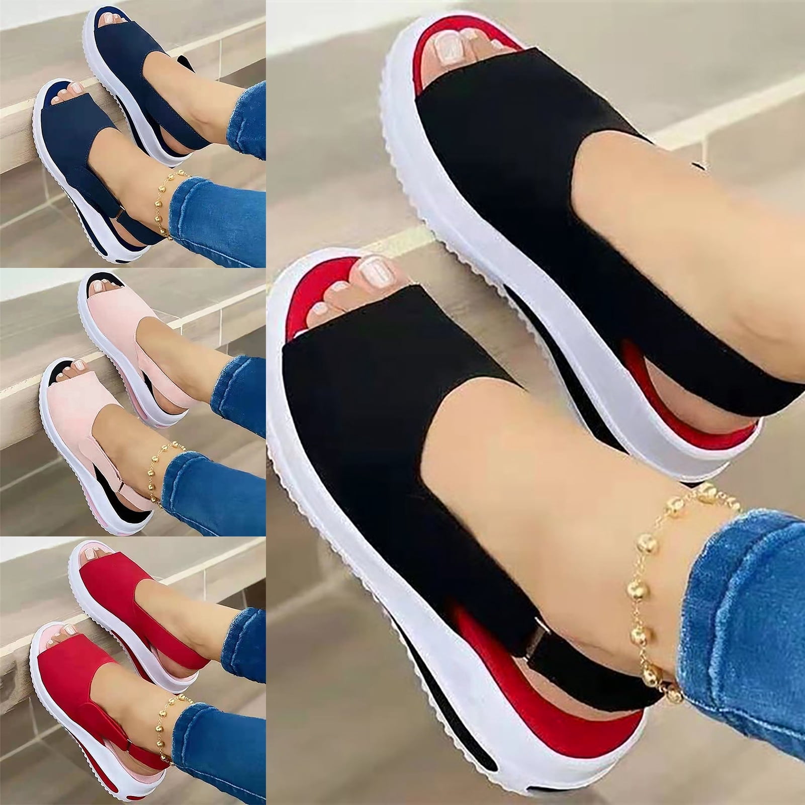 Porfeet Sandals Slingback Thick Bottom Summer Women Open-toed Wedge ...