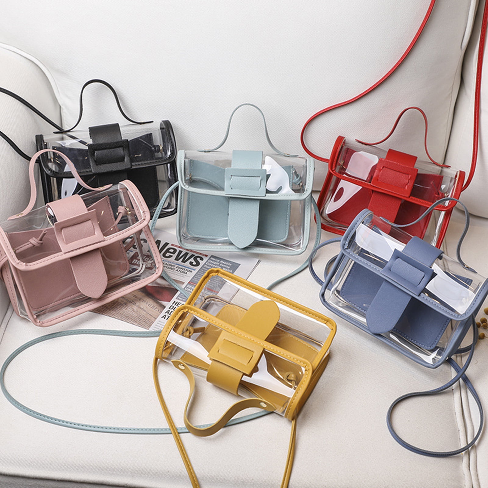 Porfeet Women Fashion Transparent Solid Color Big Buckle Shoulder Pouch ...