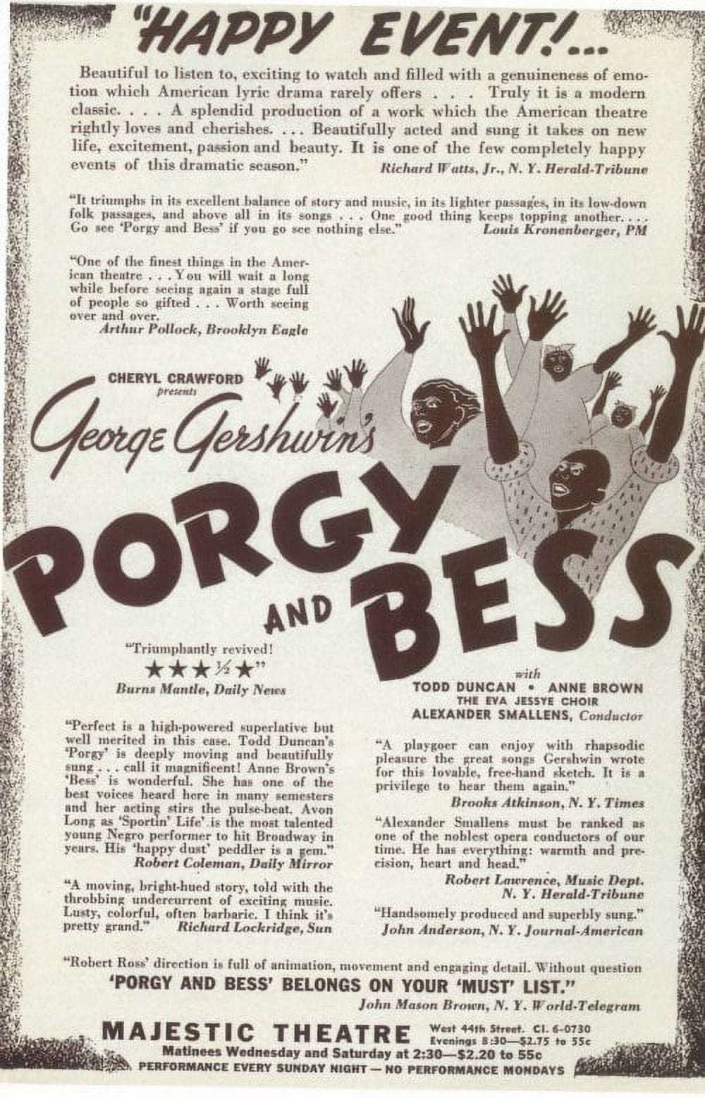 Porgy And Bess (Broadway) - movie POSTER (Style B) (11" x 17") (1936 ...