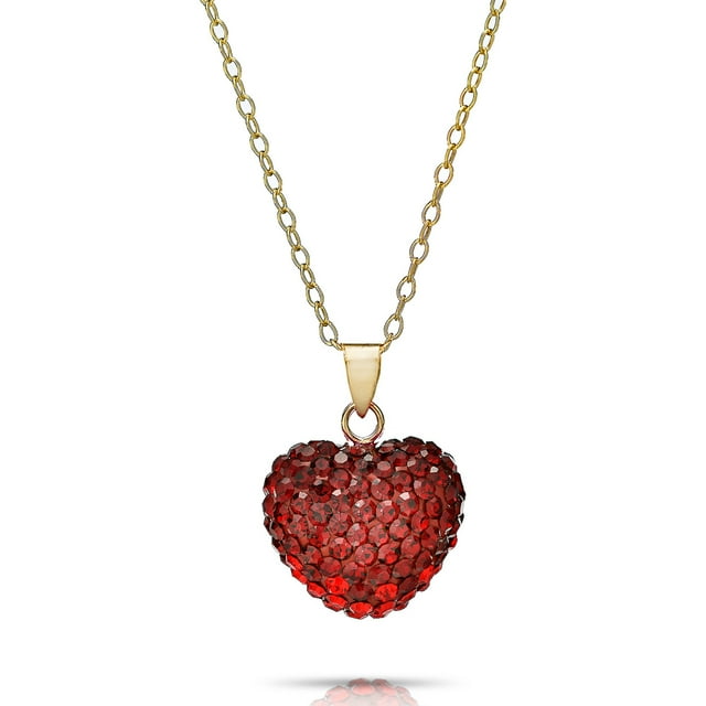 Pori Jewelers 14K Solid Gold Pave Siam Crystal Puff Heart Pendant Nk ...