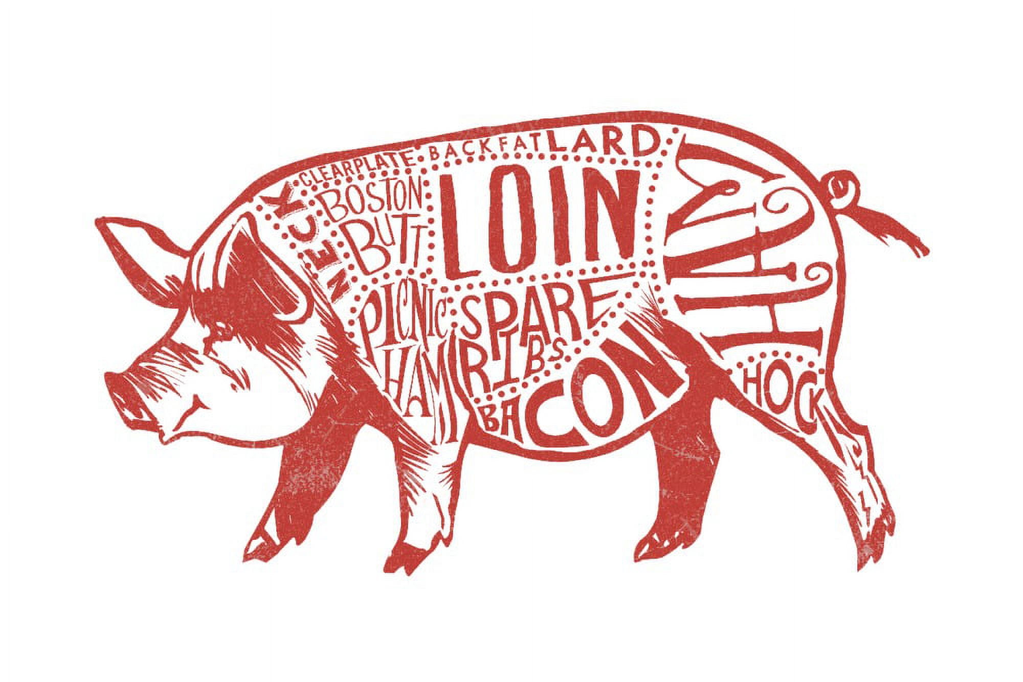 Pork, Butchers Block Meat Cuts, Red Pig on White (16x24 Giclee Gallery ...