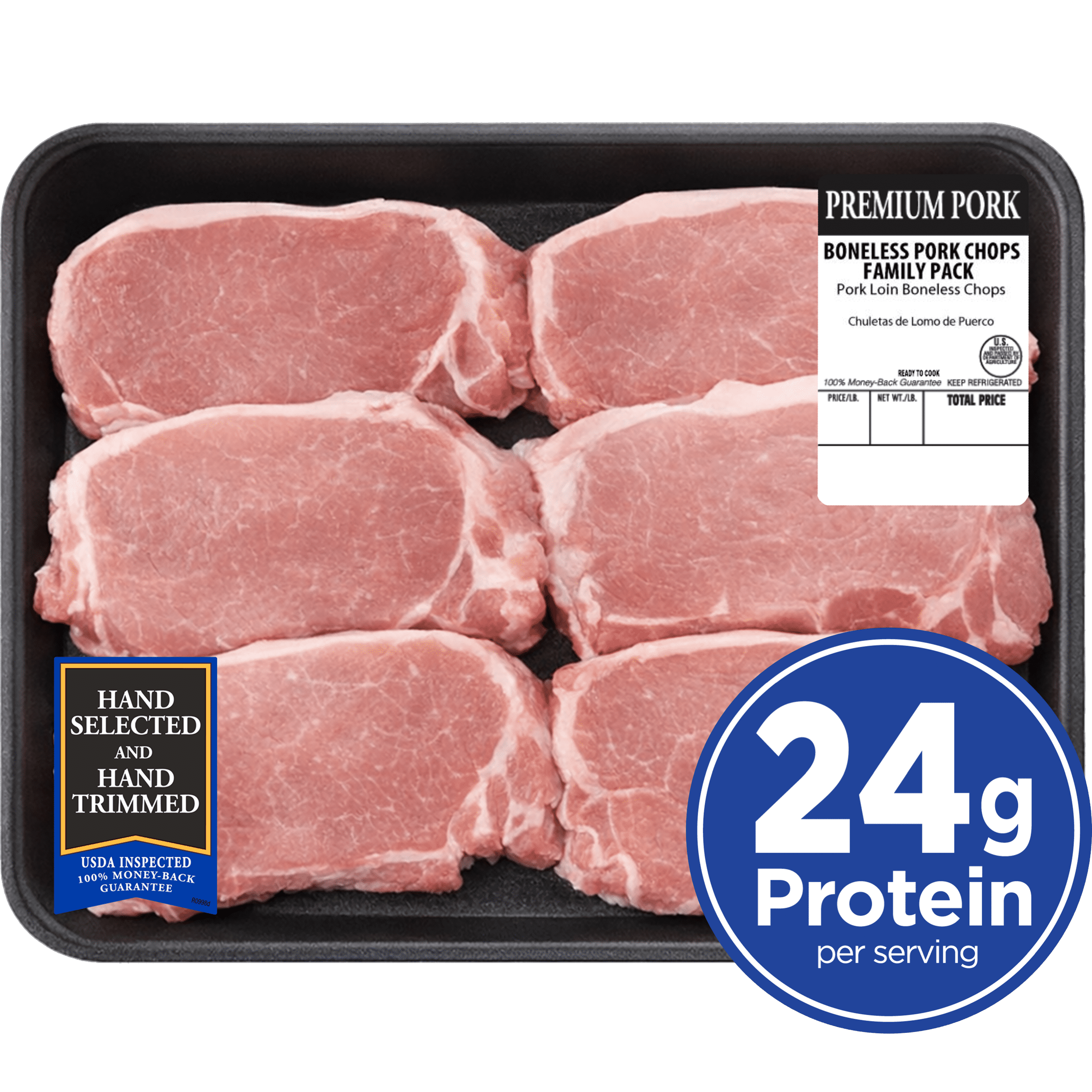 Pork Loin Chops, Boneless, Family Pack, 6 count, 1.56 - 2.93 lb Tray ...