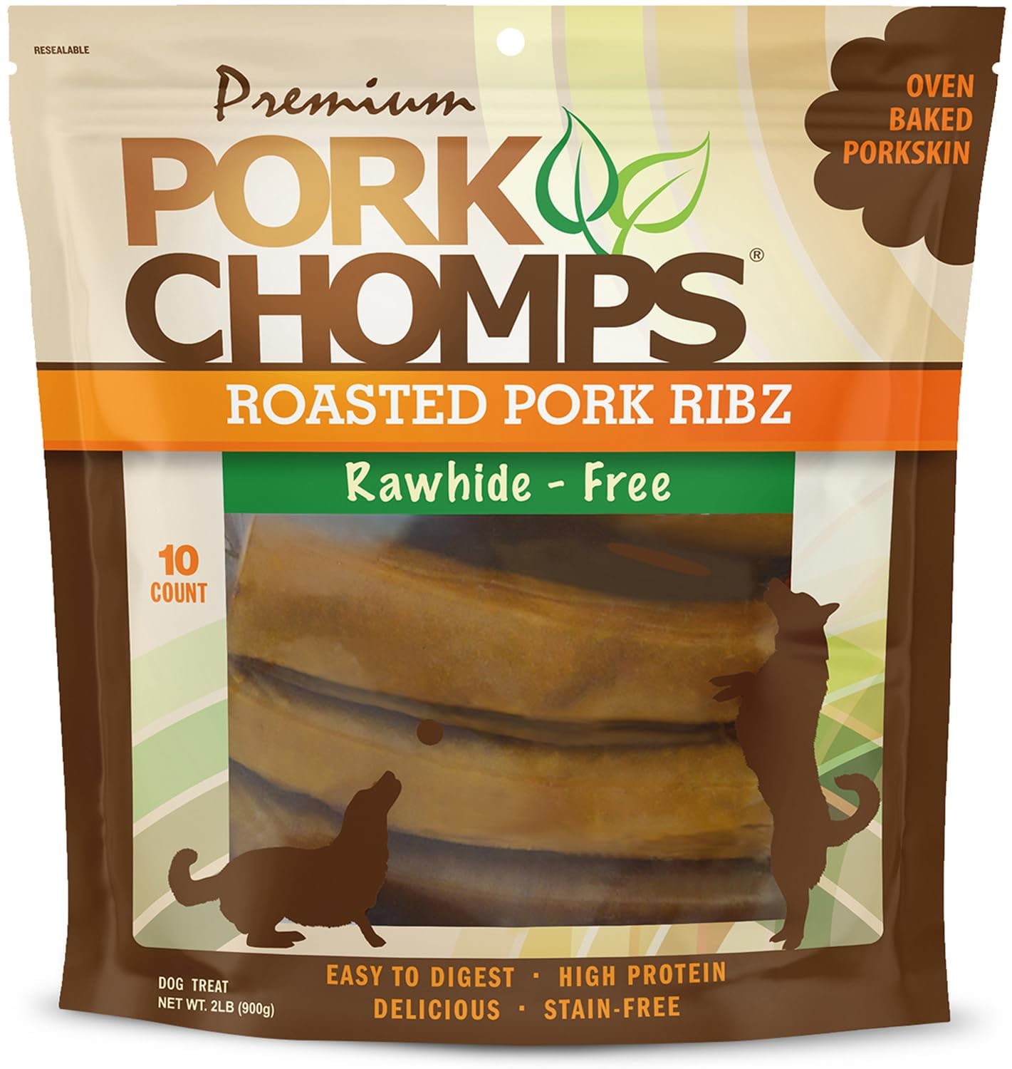 Pork Chomps Roasted Pork Skin Dog Chews, 6-inch Rib Shapes, 10 Count ...