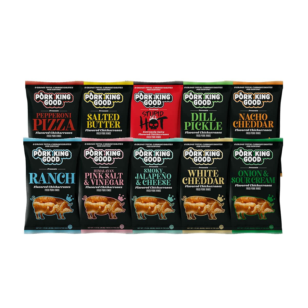 Pork King Good Pork BCF26 Rinds Variety 10 Pack (Chicharrones) Keto ...