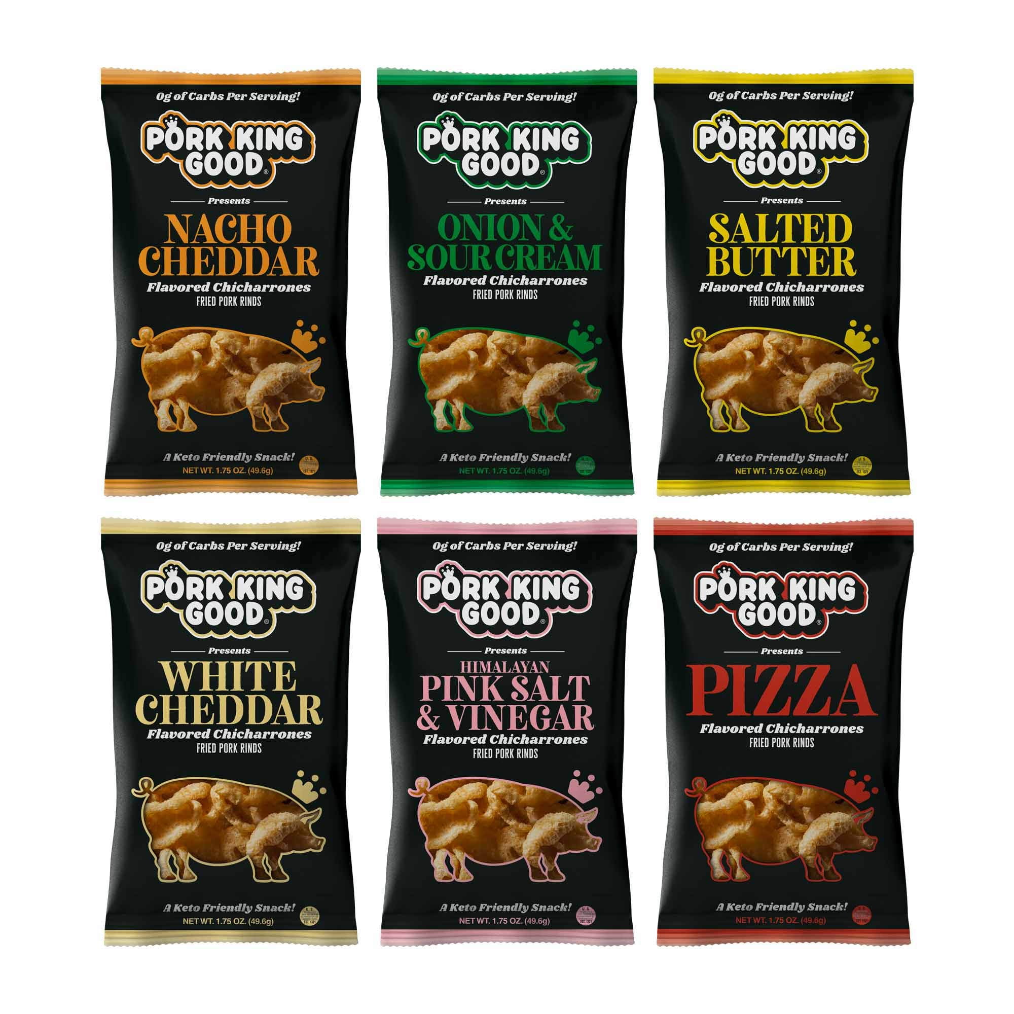 Pork King Good Pork ESF27 Rinds Variety 6 Pack (Chicharrones) Keto ...