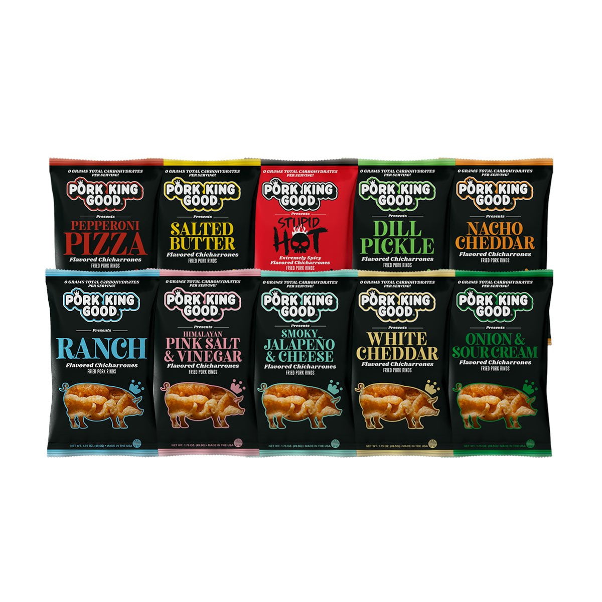 Pork King Good Pork Rinds - 10 Flavor Assortment Pack, Spicy Keto ...