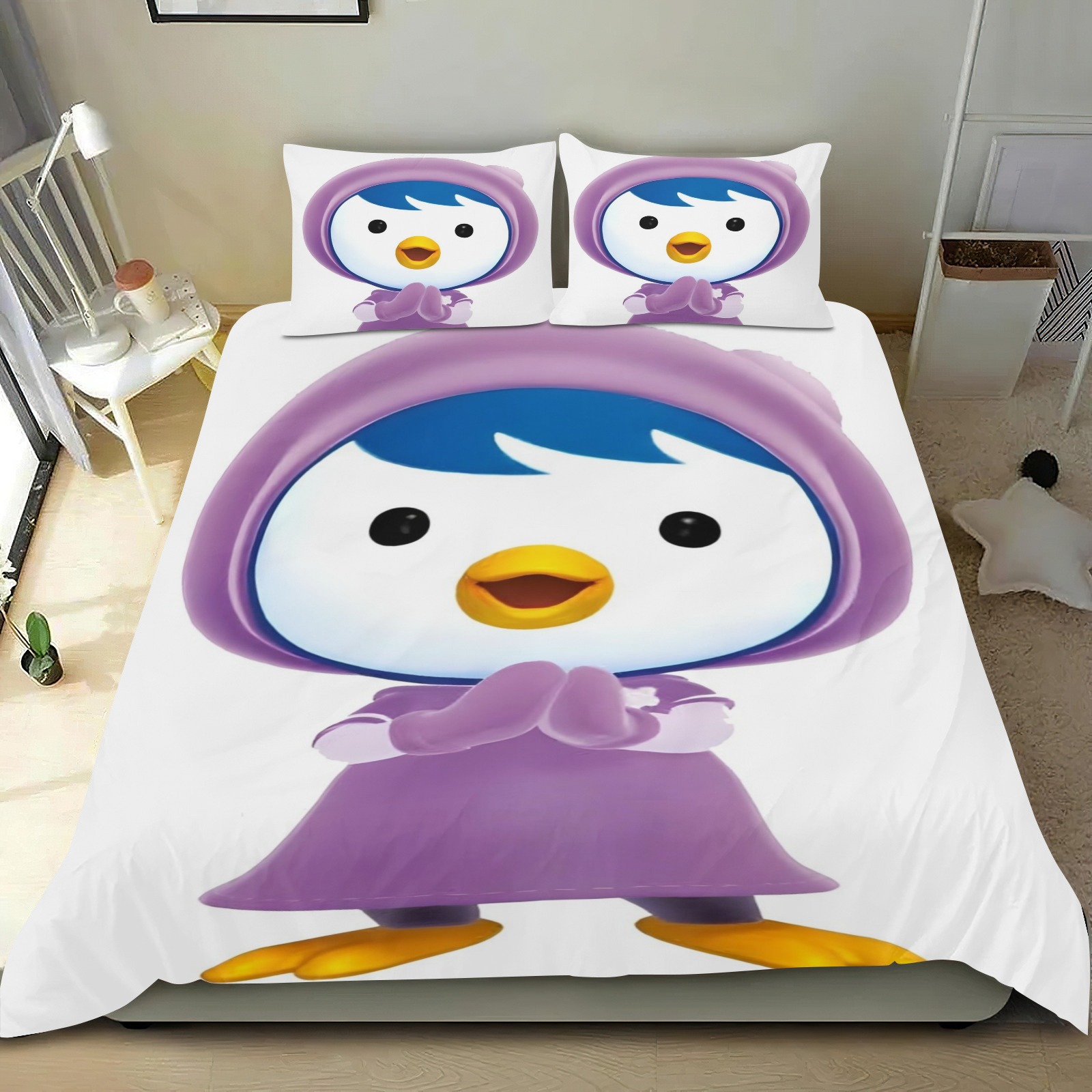 Pororo The Little Penguin Themed Bed Sheet Set Three Piece Set 53x79 ...
