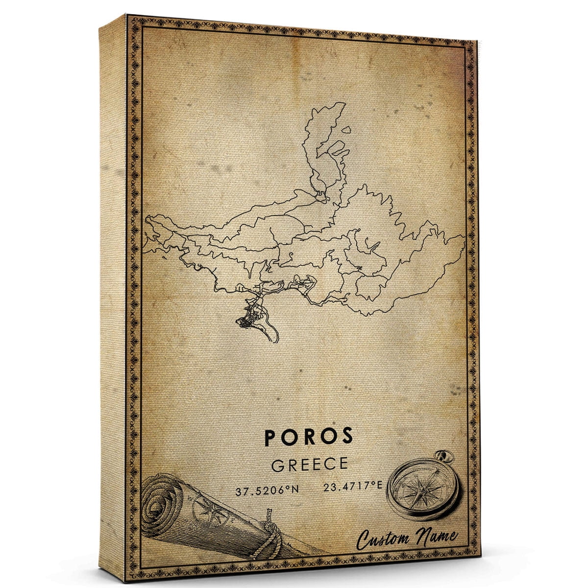 Poros Map Poster, Greece Map Art Poster, Canvas, Poros Map City style ...