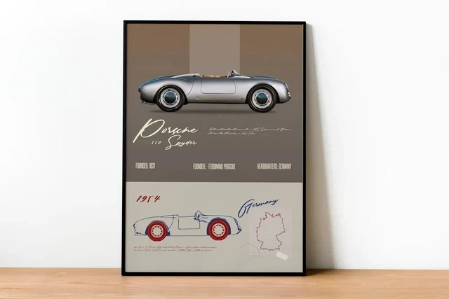 Porsche 550 Spyder 1954 Turbo Vintage Styled Wall Art Beat The ...