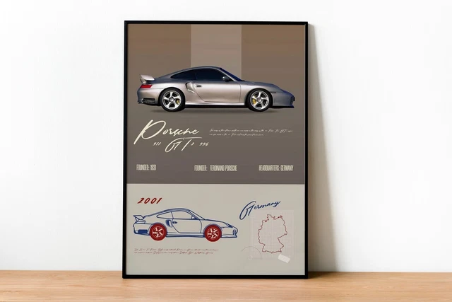Porsche 911 Gt2 996 2001 Turbo Vintage Styled Wall Art Beat The Traffic ...