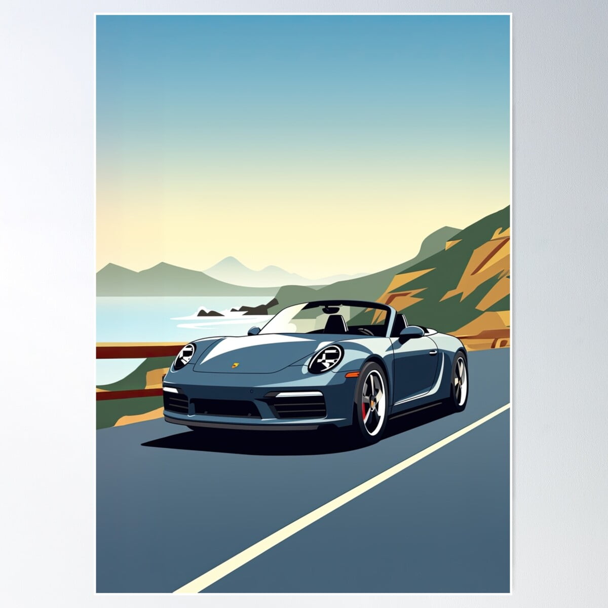 Porsche Boxster Seaside Pch Illustration Poster Poster Wall Art, Modern ...