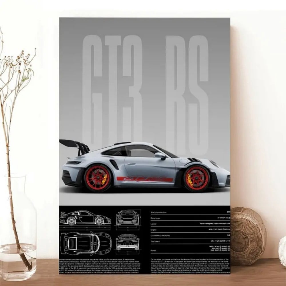 “Porsche GT3 RS” Car Spec Canvas Wall Art Ready to Hang for Man Cave ...