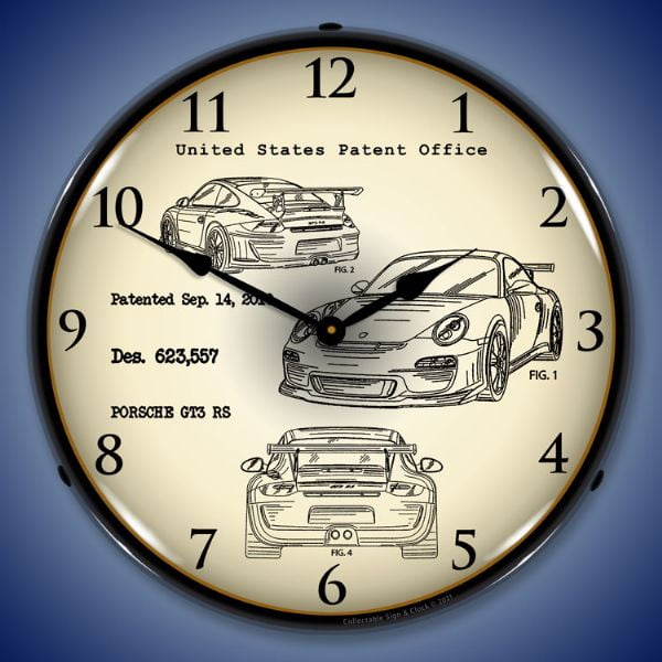 Collectable Sign and Clock Porsche GT3 RS Patent LED Lighted Premium ...