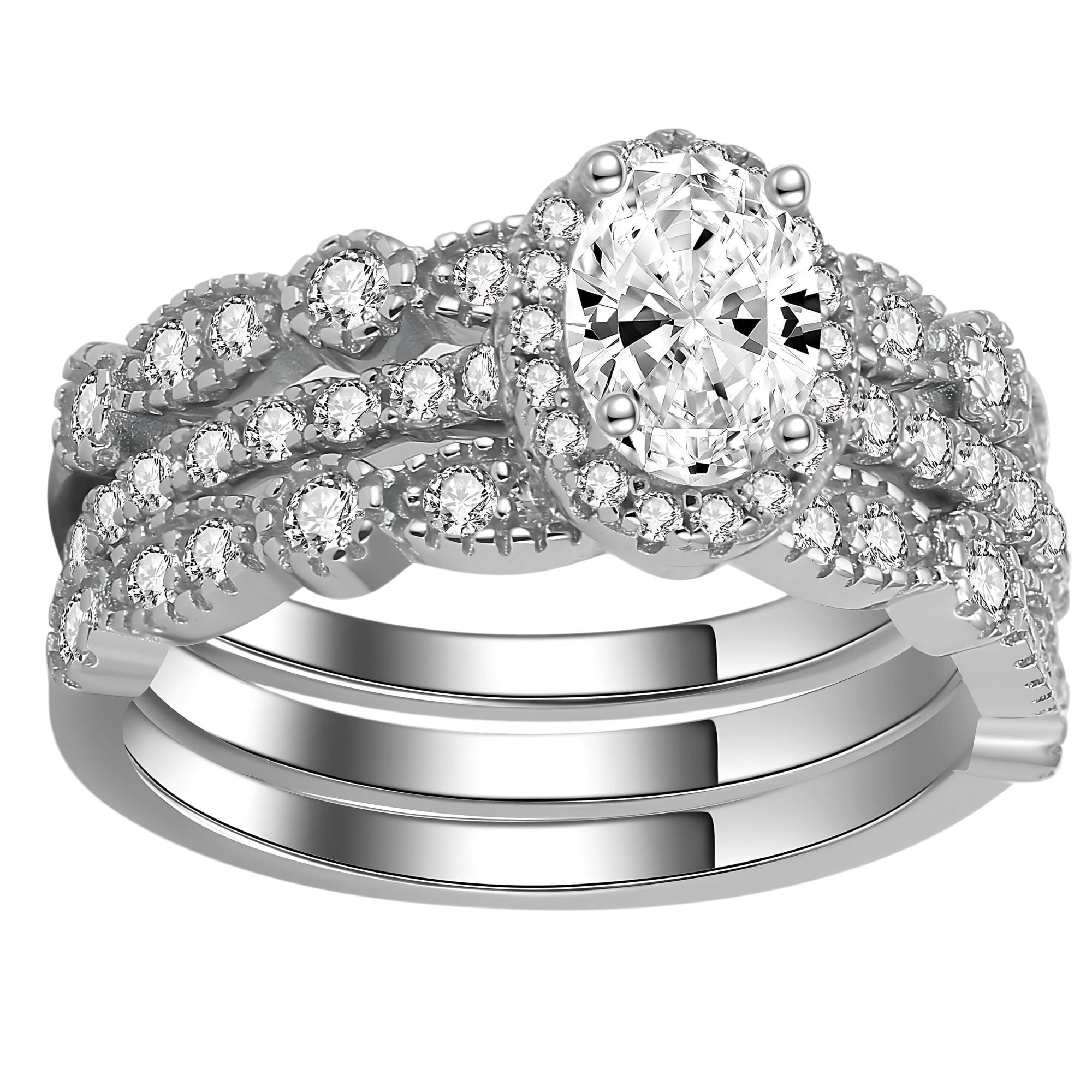 Porsha Wedding Ring Set for Women Engagement Ring Two Matching Bands Sterling Silver by Ginger ...