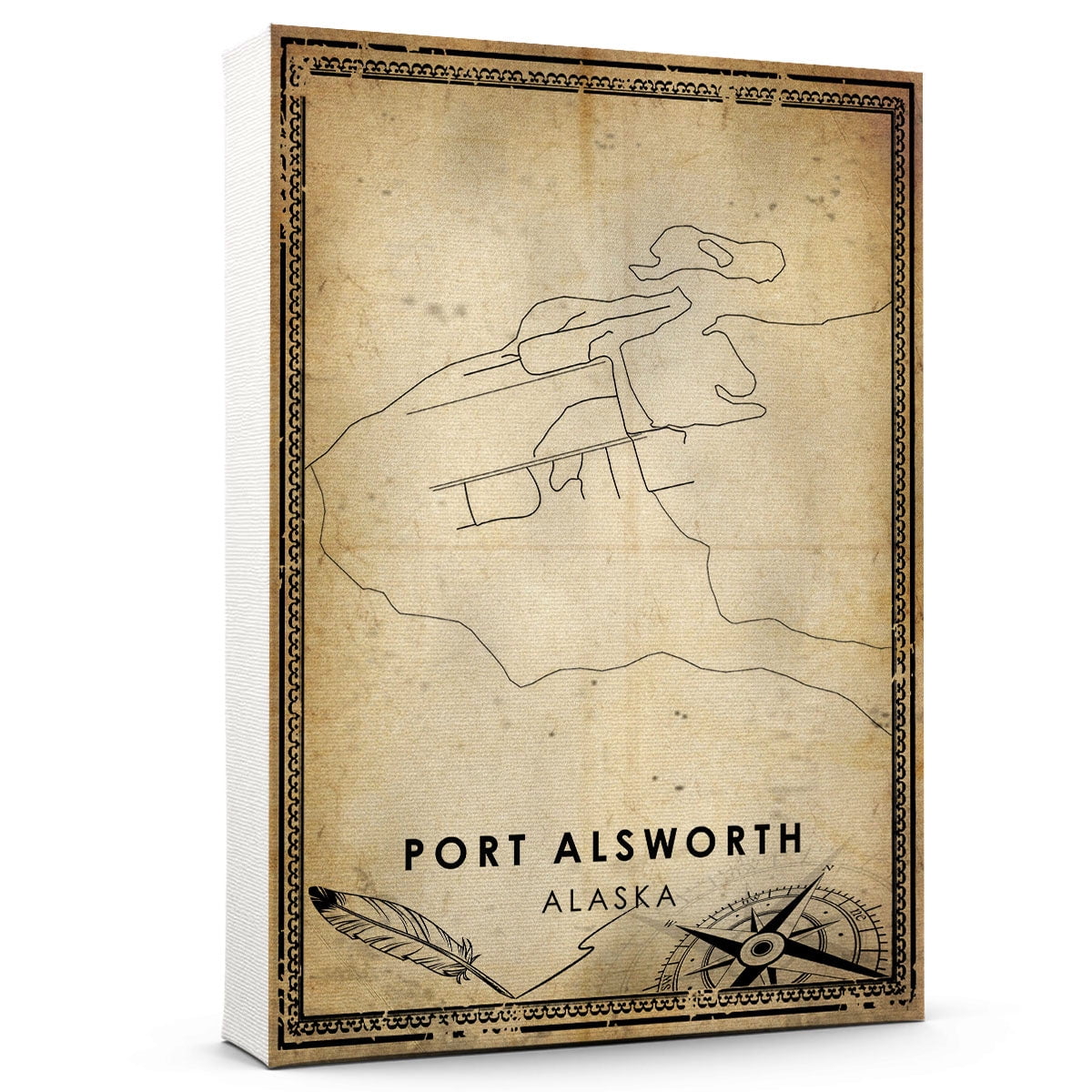 Port Alsworth Vintage Map Prints Canvas, Alaska Map Art Canvas, Canvas ...