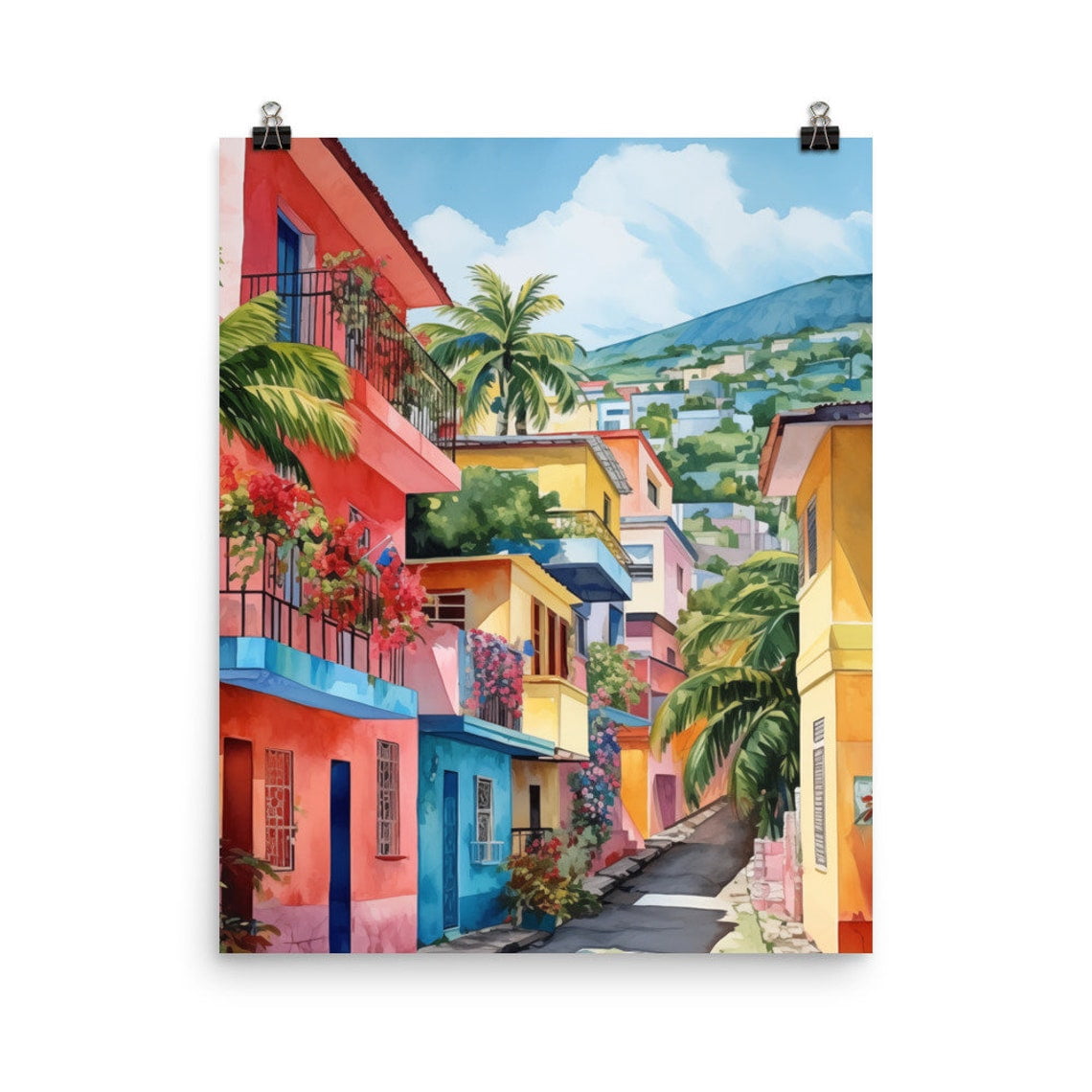 Port,Au,Prince Print, Colorful Haiti Houses Art, Caribbean City Poster ...