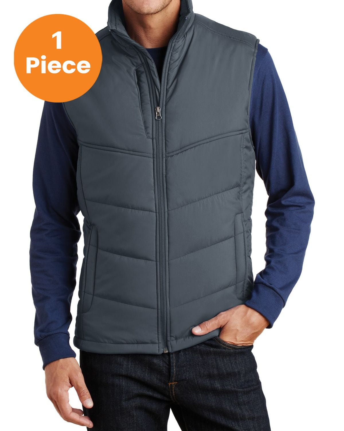 Port Authority J709 Puffy Vest, Dark Slate/Black, S, Mens Puffer ...