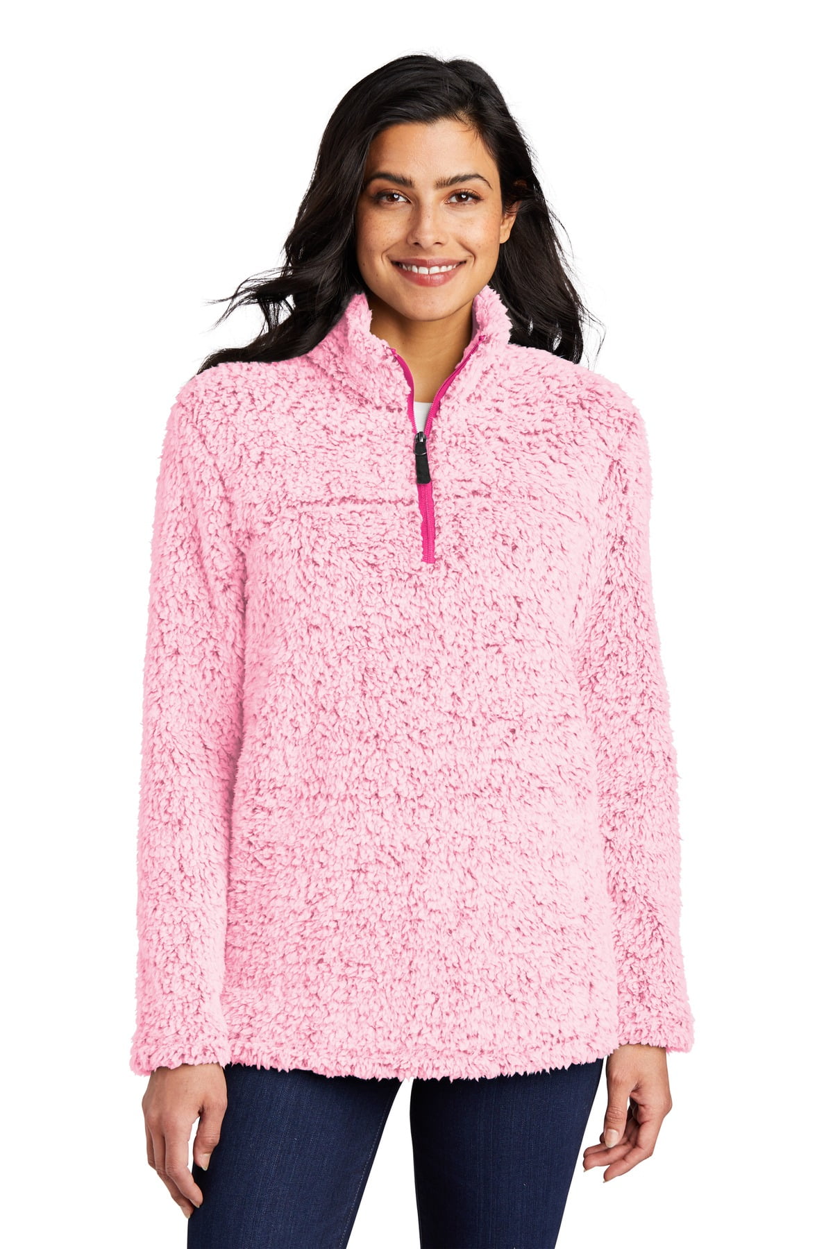 Port Authority L130 Ladies Cozy 1/4-Zip Fleece, Pop Raspberry Heather ...