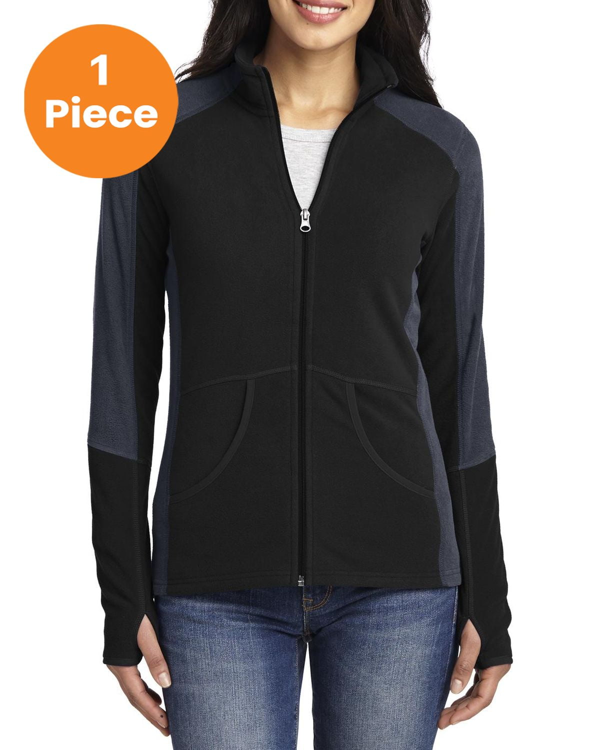 Port Authority L230 Ladies Colorblock Microfleece Jacket, Black ...