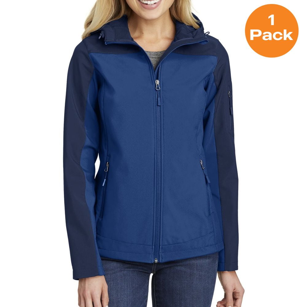 Port Authority L335 Ladies Hooded Core Soft Shell Jacket, Night Sky Blue/ Dress Blue Navy, 4XL ...