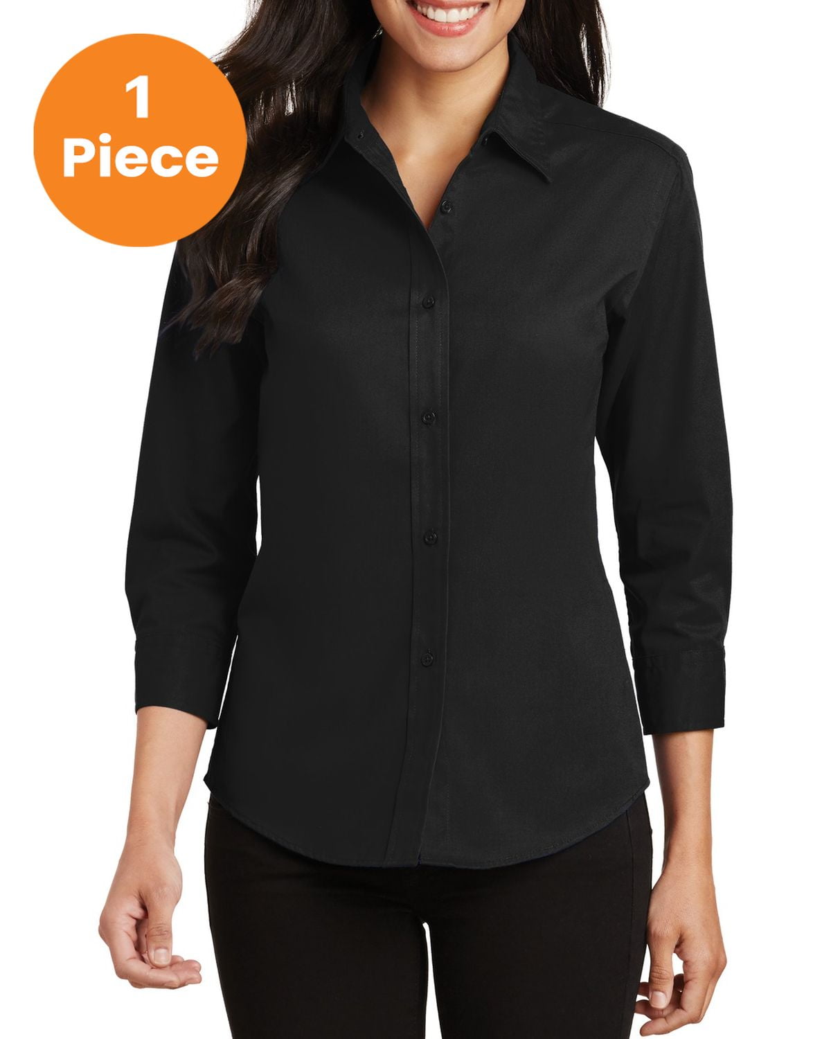 Port Authority L612 Ladies 3/4-Sleeve Easy Care Shirt, Black, XS ...