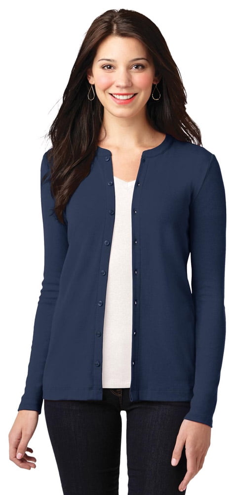 Port Authority Lm1008 Button Down Women Cardigan Dress Blue Navy 2x