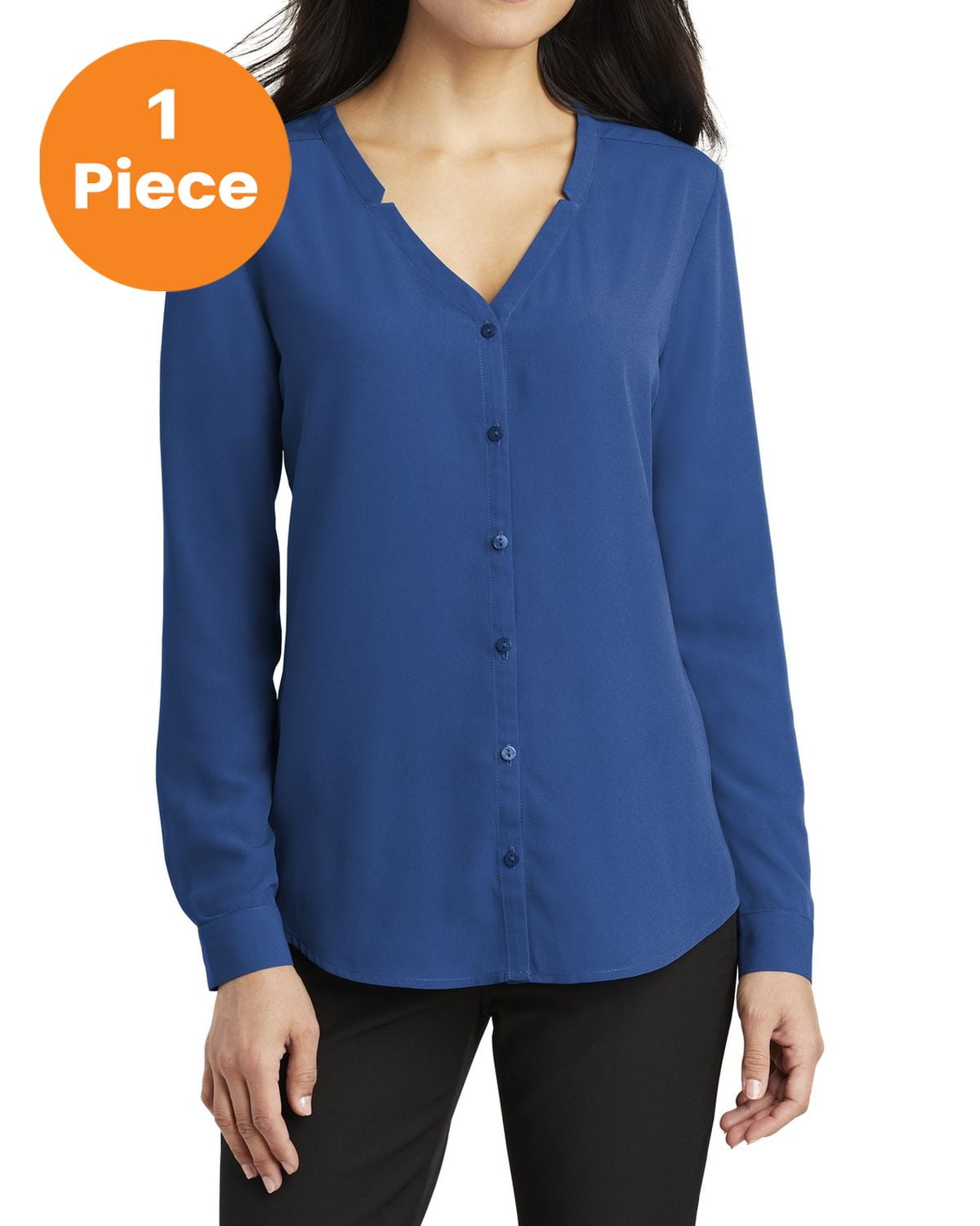 Port Authority LW700 Ladies Long Sleeve Button-Front Blouse, True Blue ...