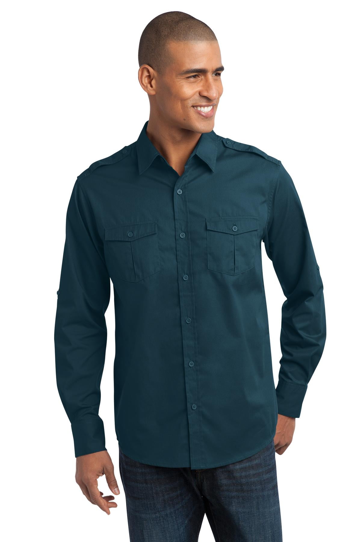 Port Authority Men's Stain-Resistant Roll Sleeve Shirt - Walmart.com