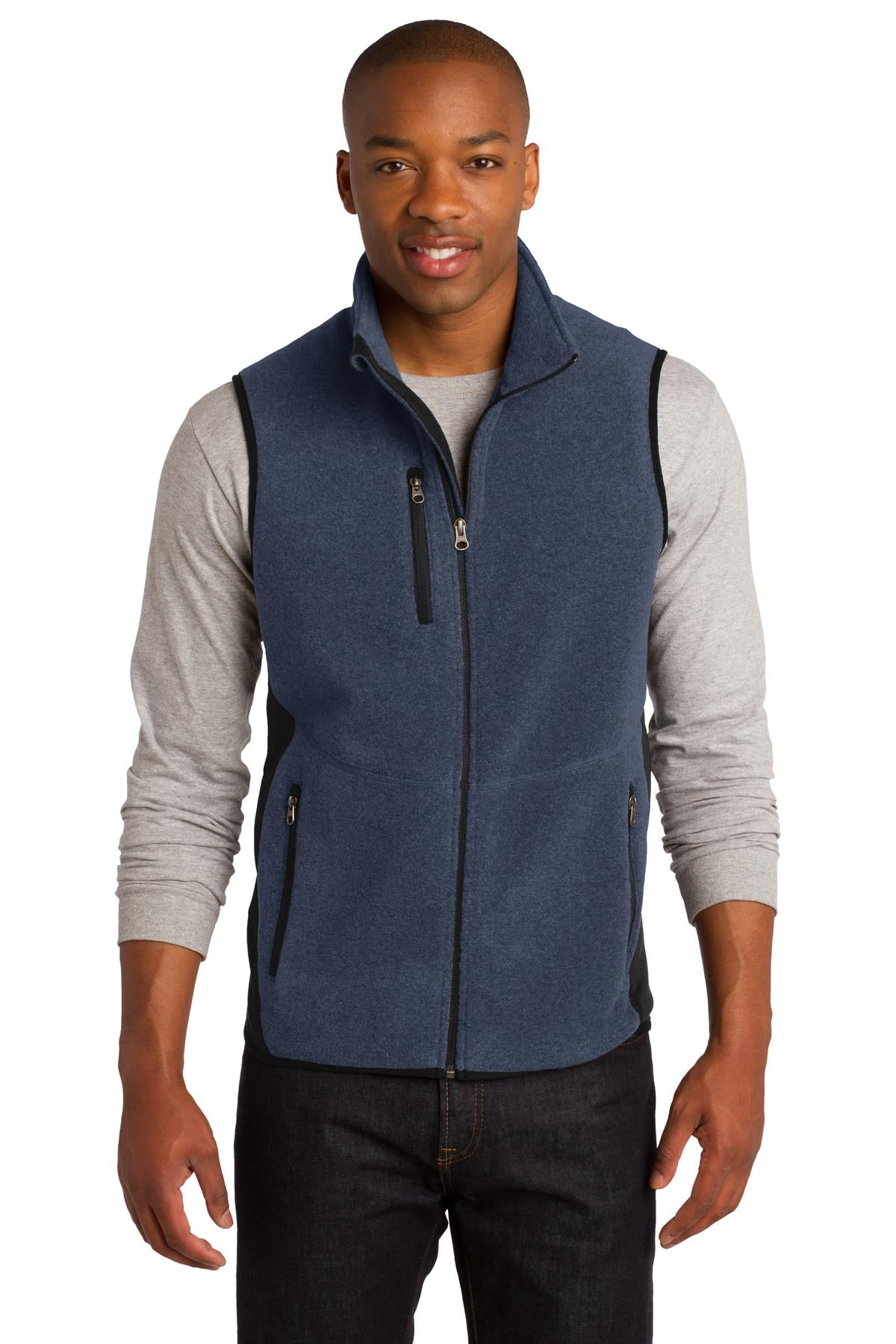 Port Authority R Tek Pro Fleece Full Zip Vest-XS (Navy Heather/ Black ...