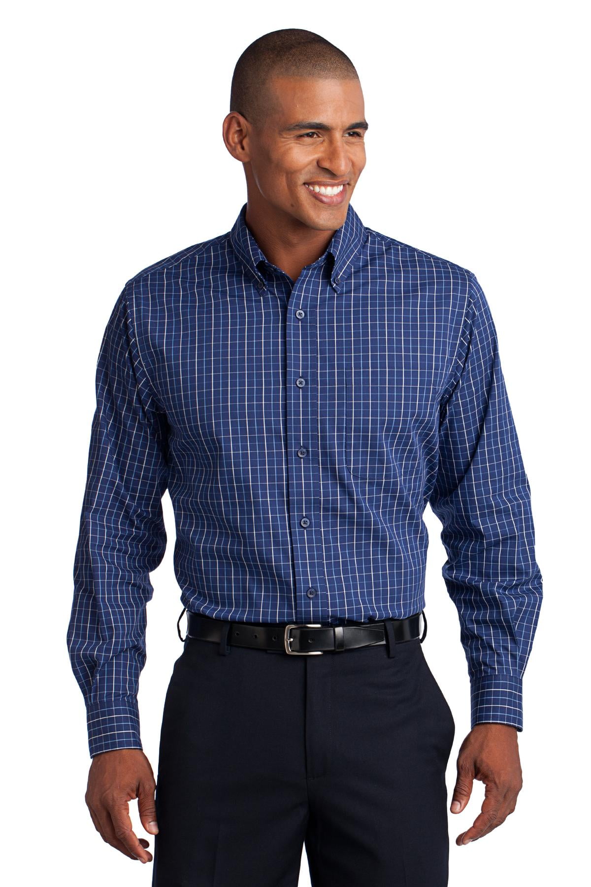 Port Authority Tall Tattersall Shirt (TLS642) Navy/White, 4XLT ...