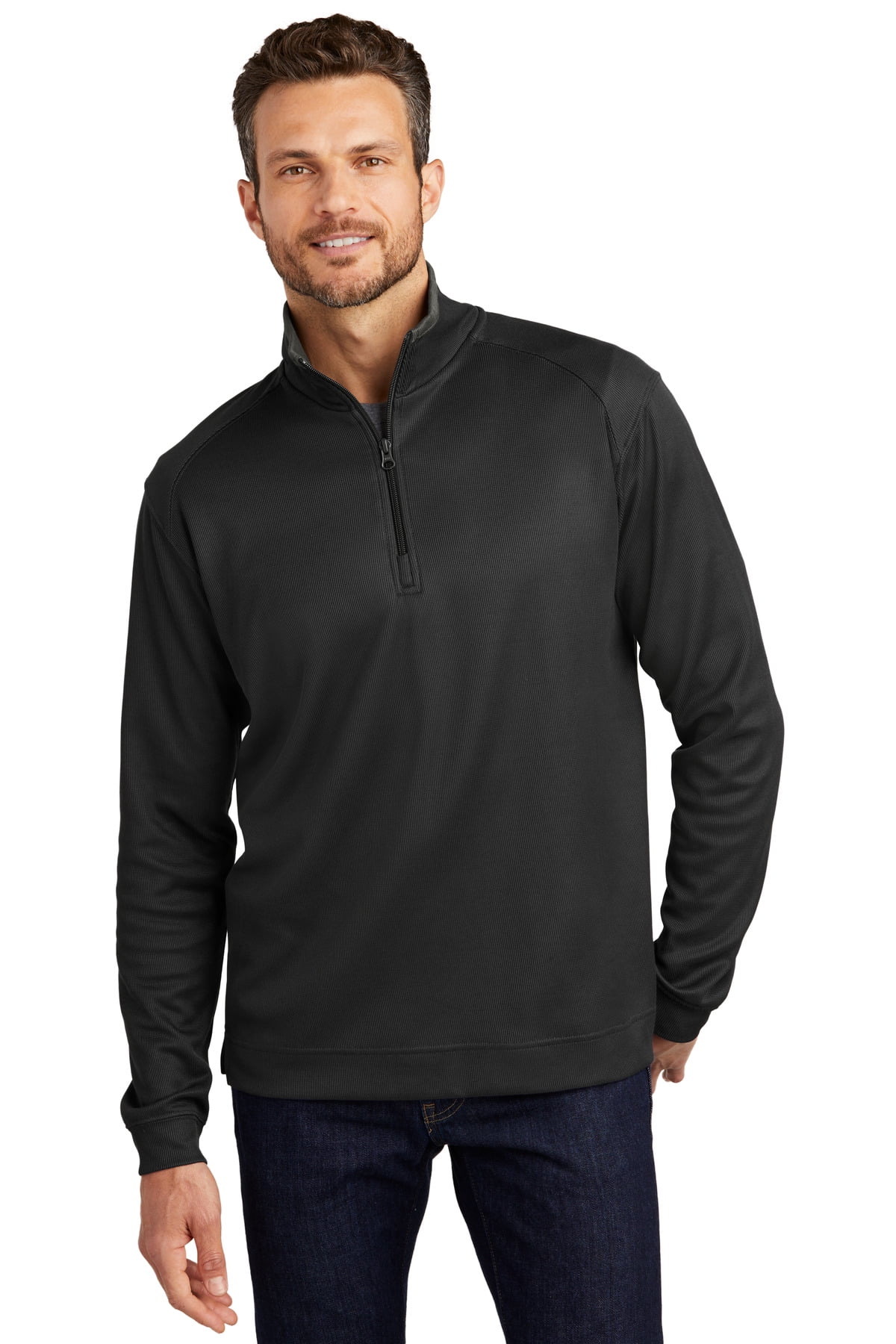 Port Authority Vertical Texture 1/4 Zip Pullover-3XL (Black/ Iron Grey ...