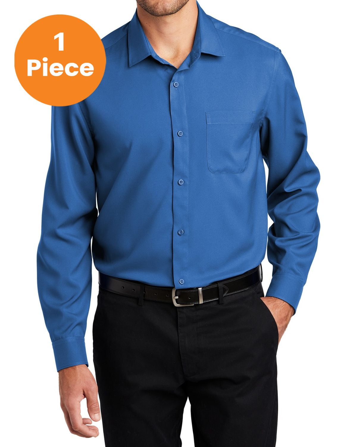 Port Authority W401 Long Sleeve Performance Staff Shirt, True Blue, M ...