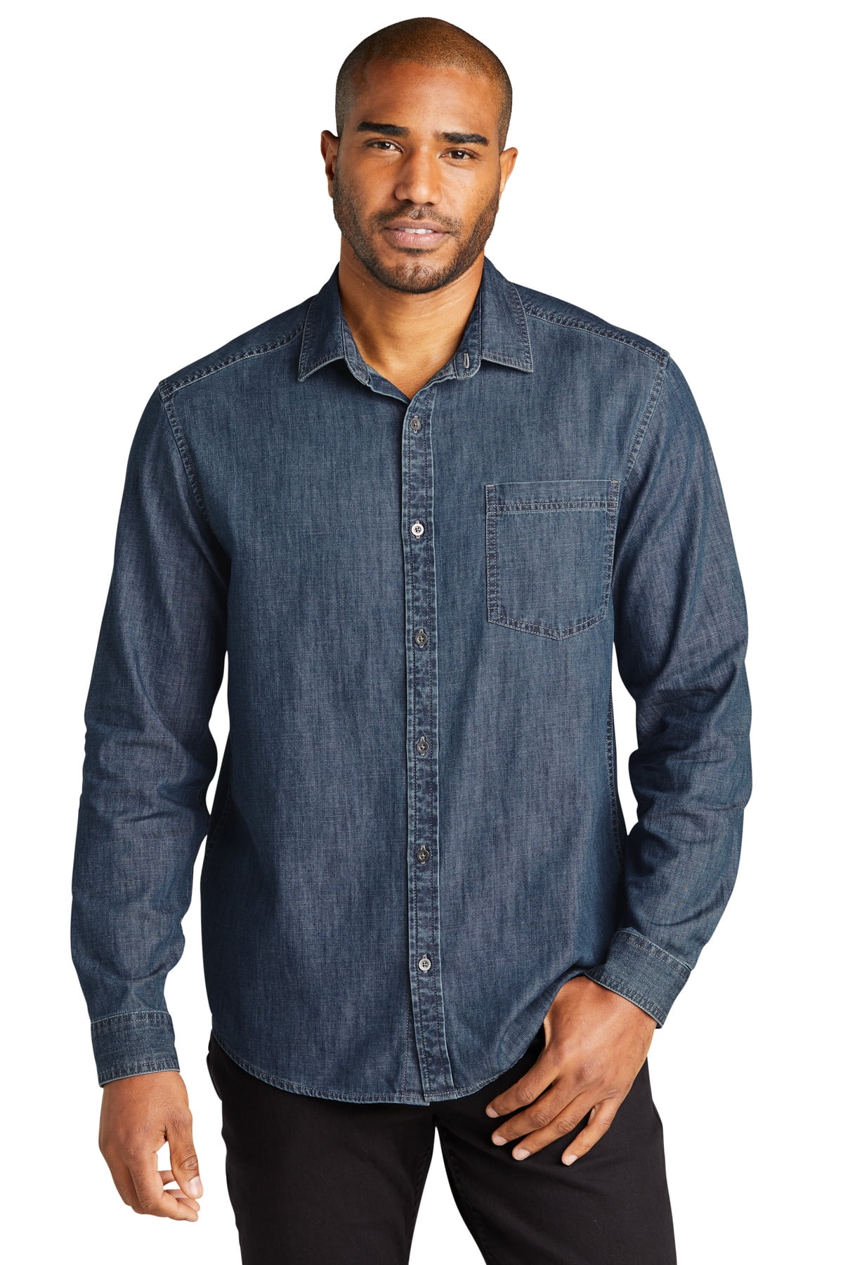 Port Authority W676 Long Sleeve Perfect Denim Shirt, Medium Wash, 4XL ...
