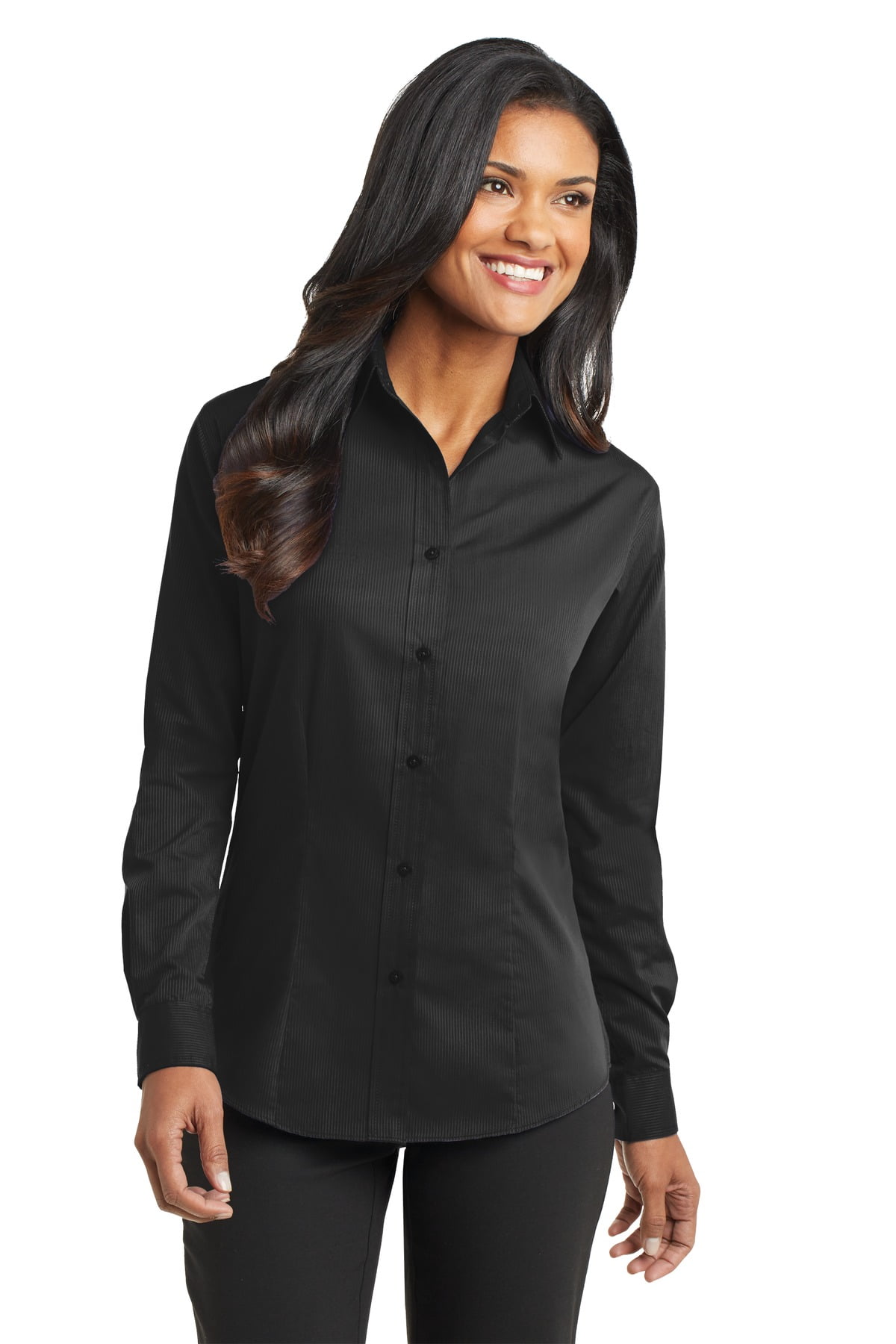 Port Authority Women's Tonal Pattern Easy Care Shirt XS Dark Charcoal ...