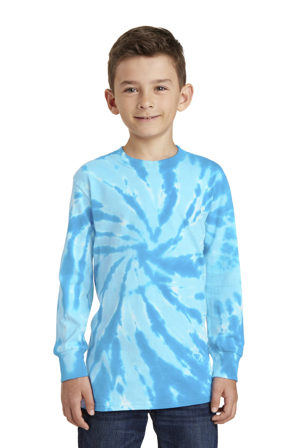 Port & Co PC147YLS Youth Tie-Dye Long Sleeve Tee, Turquoise - Extra ...